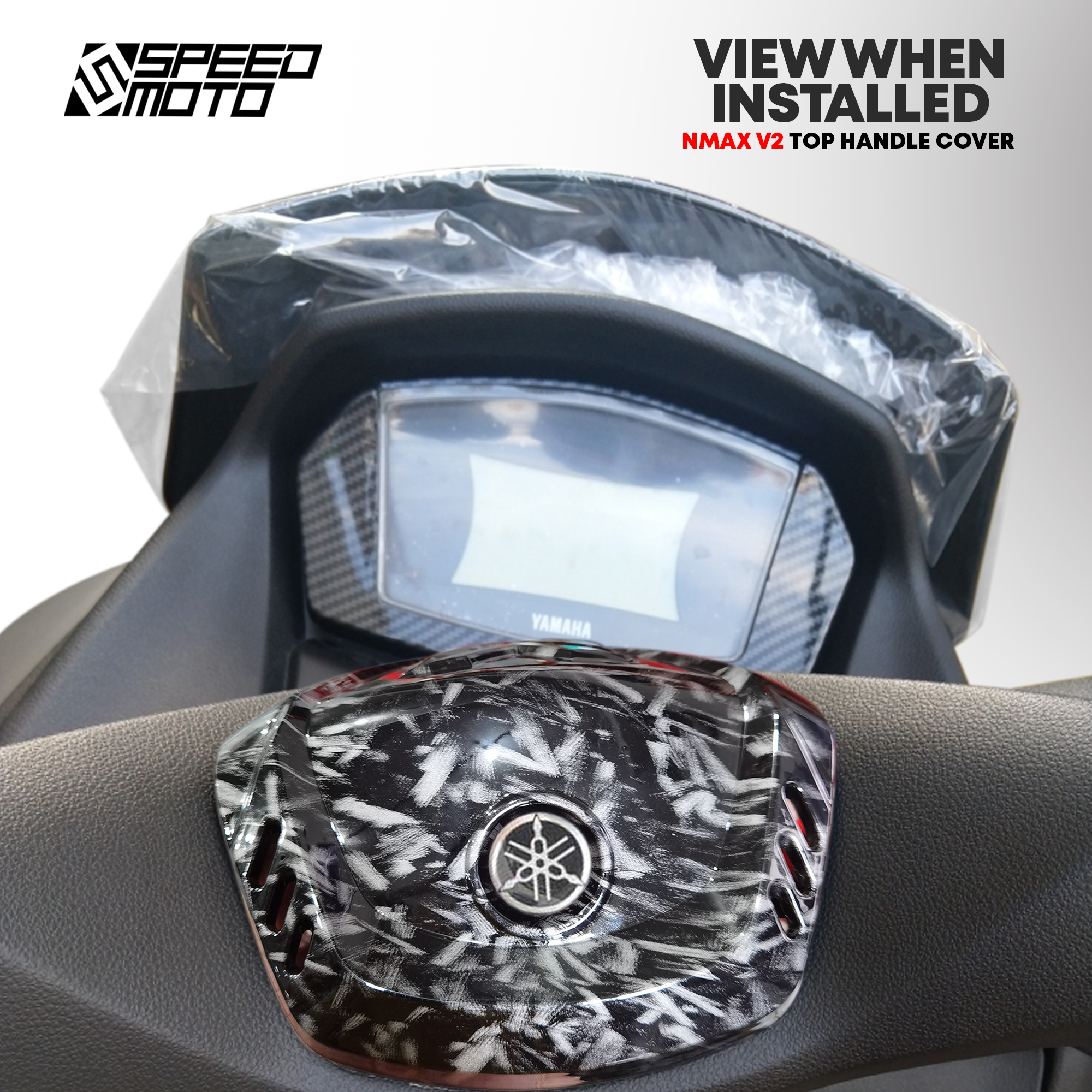 YAMAHA NMAX V2/V2.1 TOP HANDLE BAR COVER HYDRO-DIP GLOSSY FORGED CARBON ...