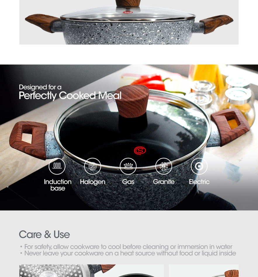 SLIQUE Granite Dutch Oven 20 cm Premium Multi Layer Non-Stick Coating ...