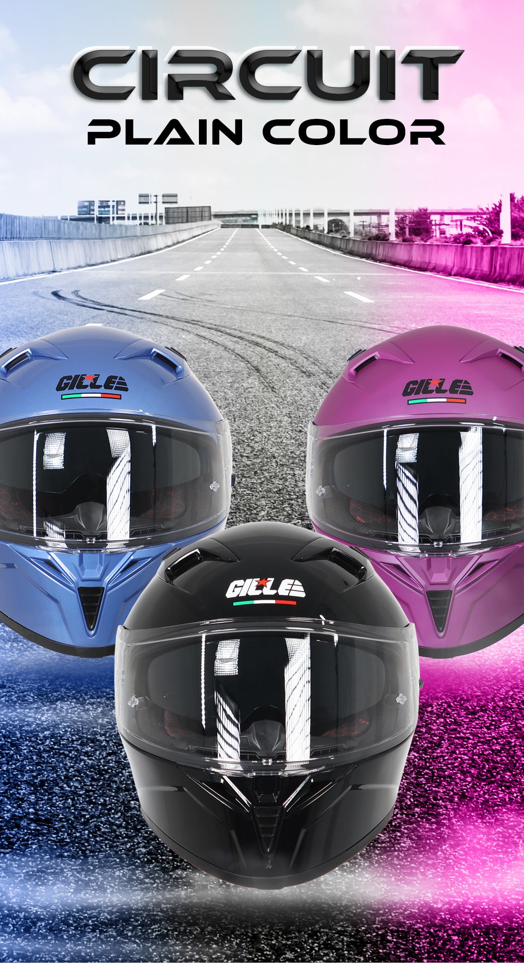 GILLE 843 CIRCUIT Plain Color Motorcycle Helmet Full Face Dual Visor ...