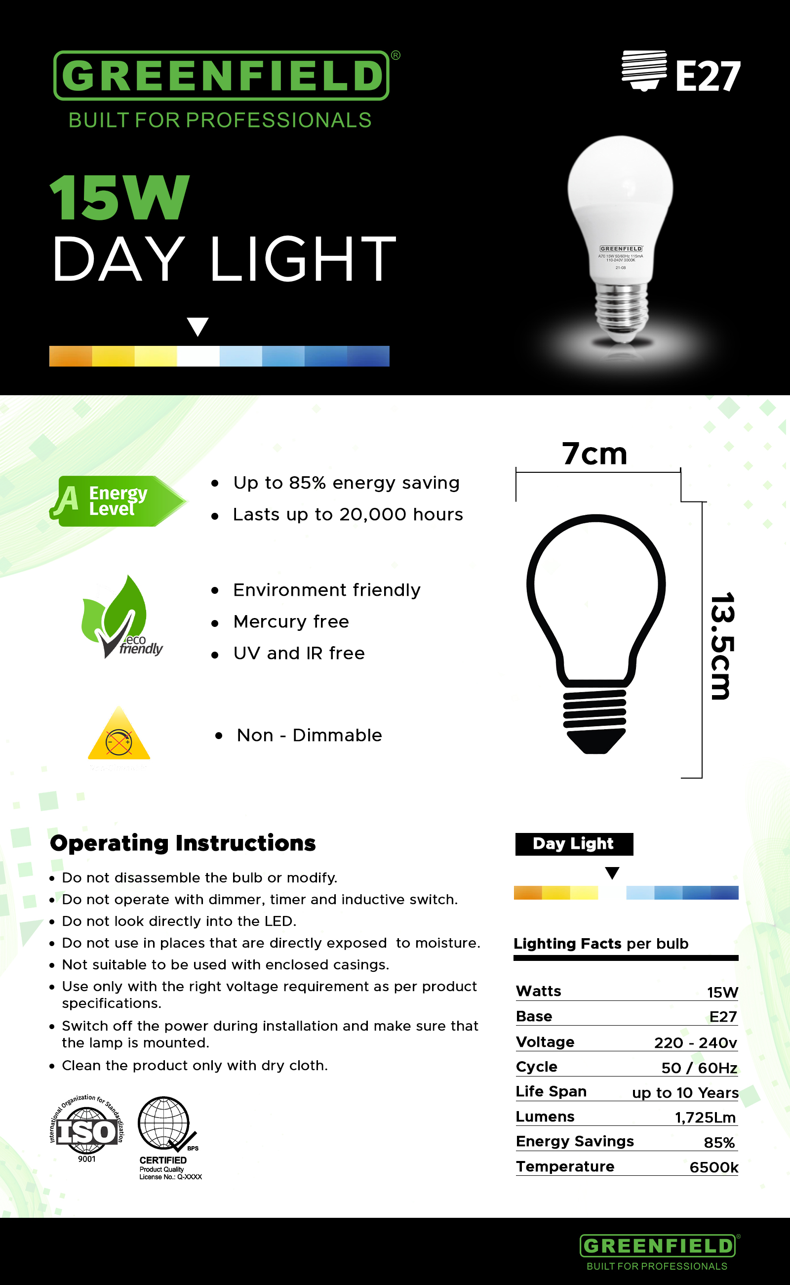 Greenfield LED Bulb A70 E27 15W Daylight | Shopee Malaysia