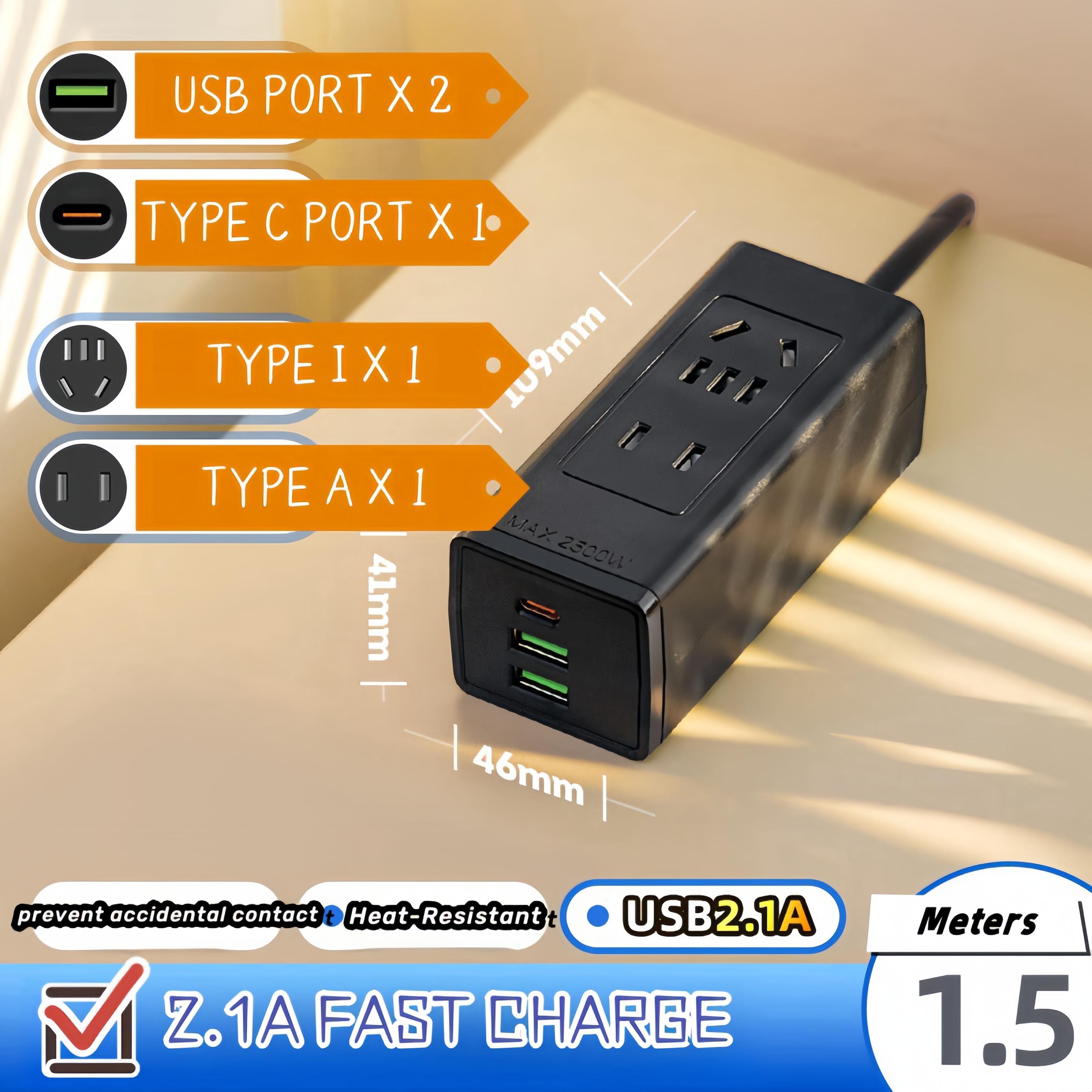 Zeus Portable Socket Hub Extension Multifunction Socket With 2 USB And ...