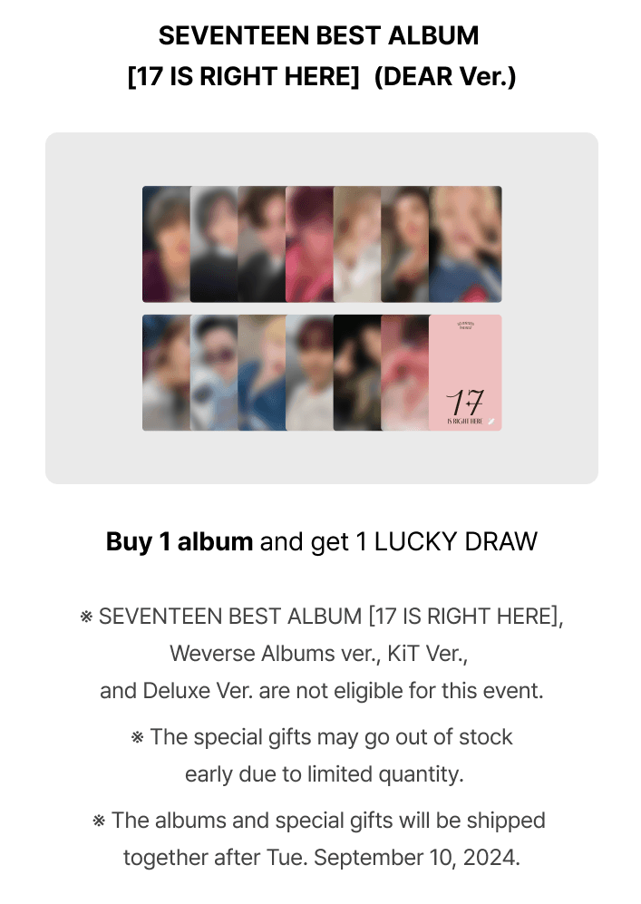 | SEVENTEEN BEST ALBUM '17 IS RIGHT HERE' Dear ver with Weverse Lucky Draw POB | Shopee Malaysia