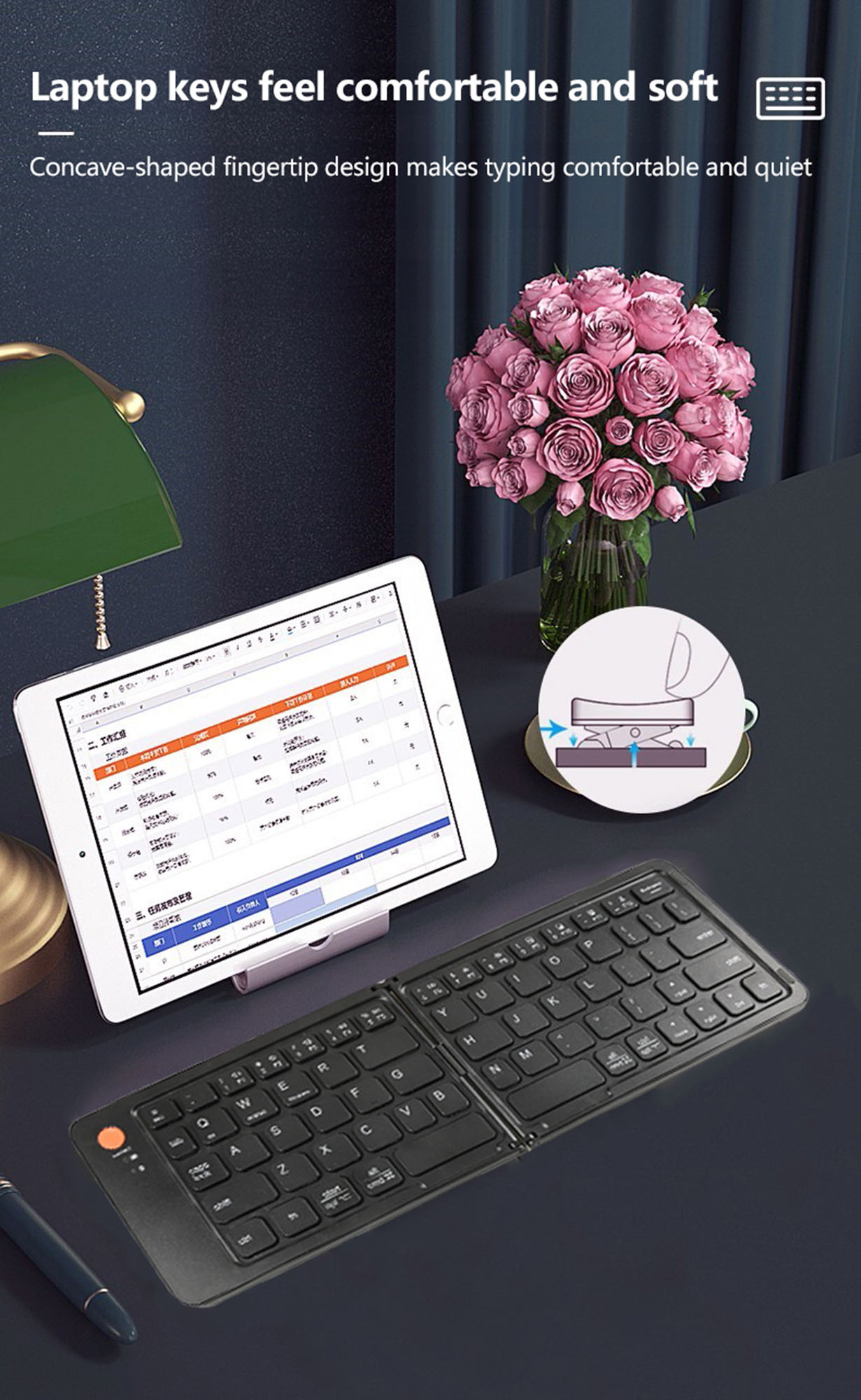 UltraSlim Foldable Keyboard Rechargeable Bluetooth Silent Typing for ...