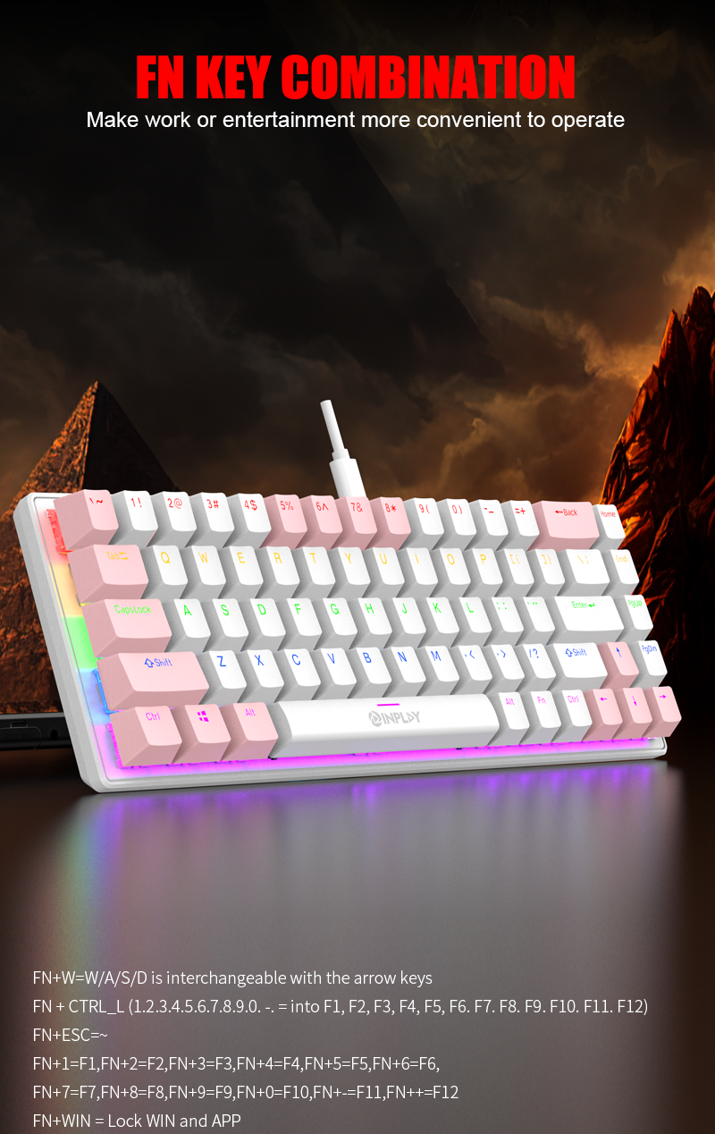 INPLAY NK680 Wired Mechanical Keyboard RGB Hot Swappable With Red ...