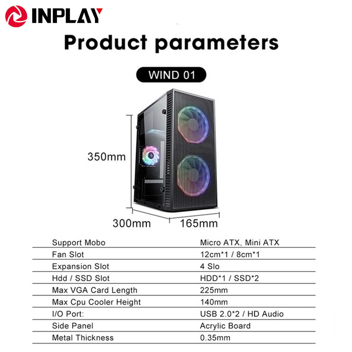 INPLAY WIND 01 Micro ATX Case Acrylic Side Panel Micro ATX Durable ...