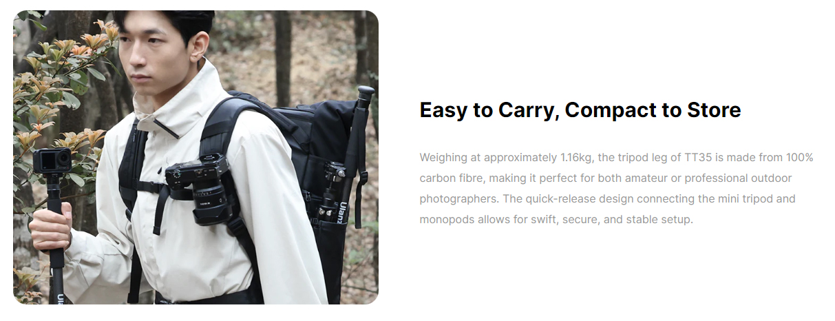 Ulanzi TT35 Carbon Fiber Hiking Stick Tripod Kit with Arca-Type Quick ...