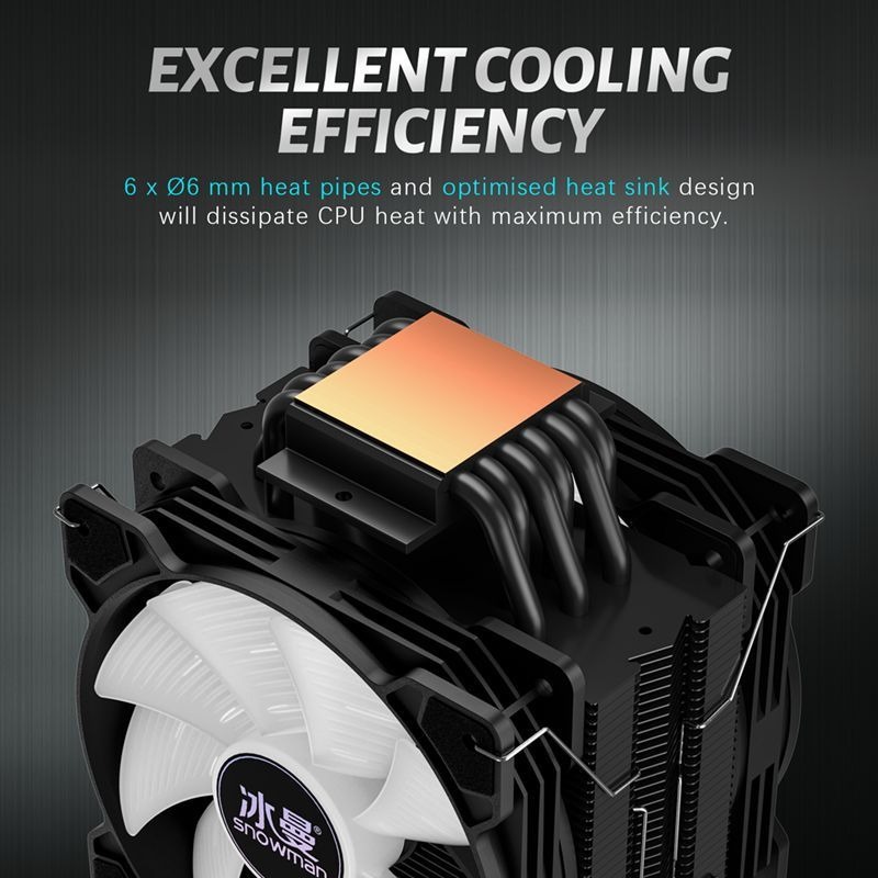 Iceman BM6000 Computer CPU Cooler 6 heatpipes copper bottom PWM fan ...