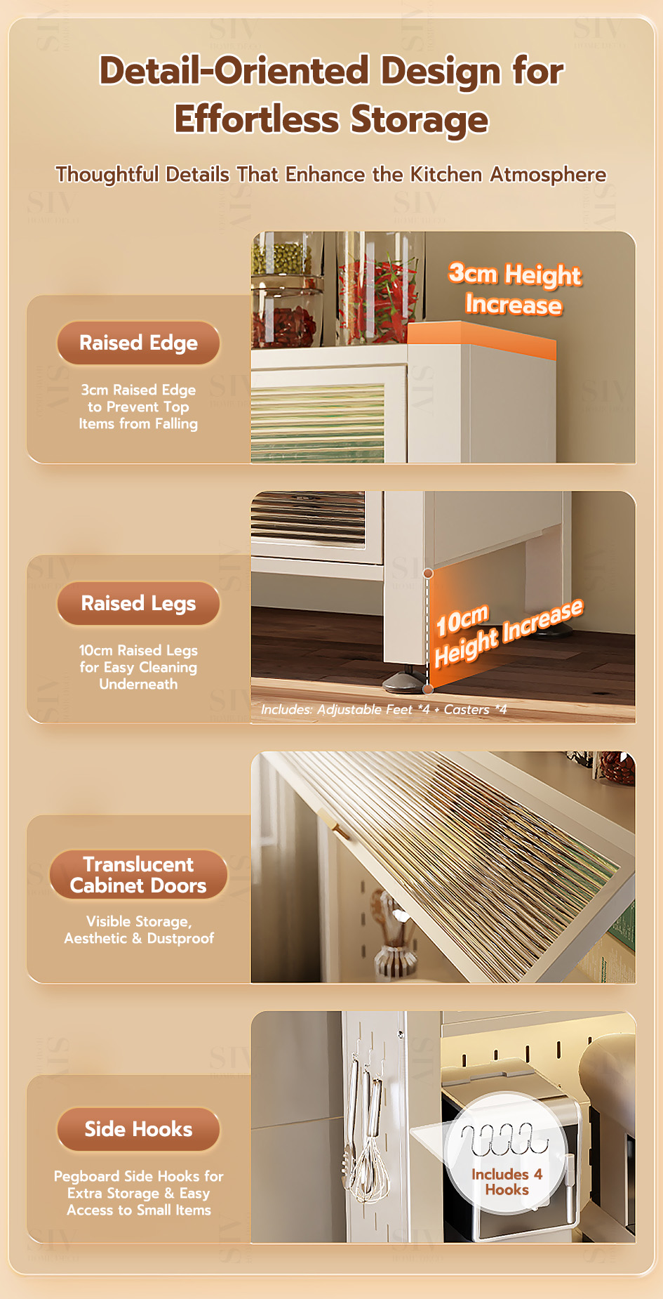 SIV Kitchen Cabinet Microwave Oven Rack Shelves With Pegboard Organizer ...