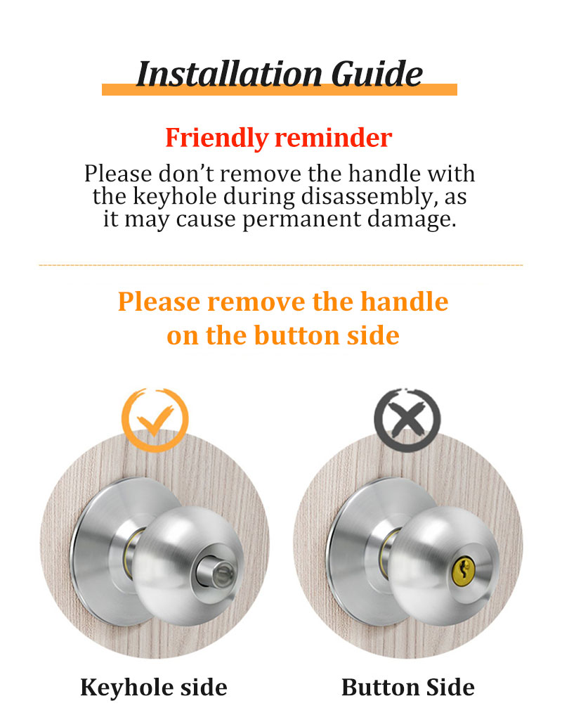 C&K Door Knob Lock 587/5791 Stainless Steel Spherical Door Lock Round ...
