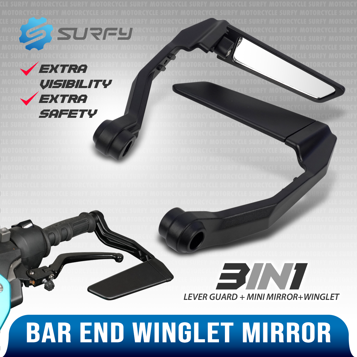 Bar End Winglet Side Mirror 3in1 Aluminum Cast Alloy Fully Adjustable ...