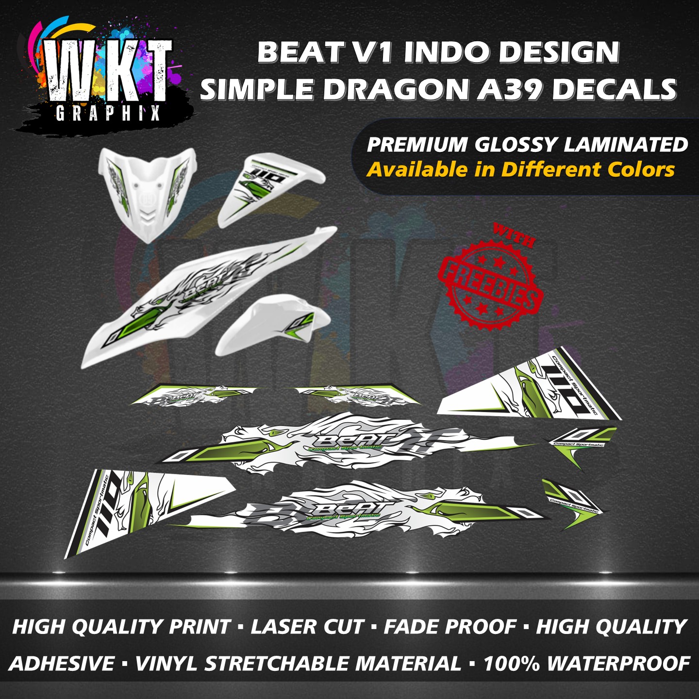 HONDA BEAT V1 INDO DESIGN SIMPLE DRAGON A39 DECALS STICKER (WATERPROOF ...