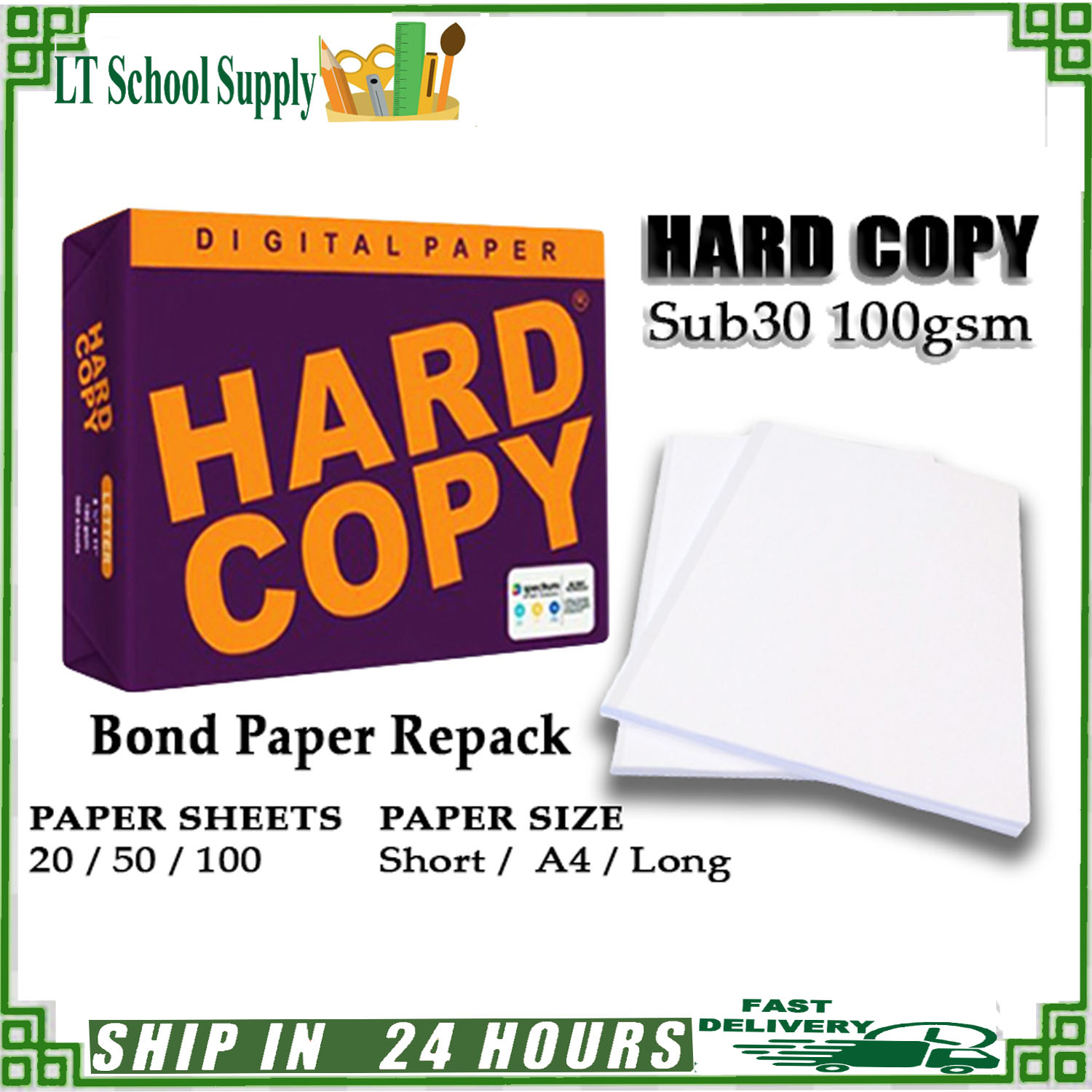 100 Sheets Hard Copy Bond Paper 100gsm Sub.30 Repacked | Shopee Malaysia
