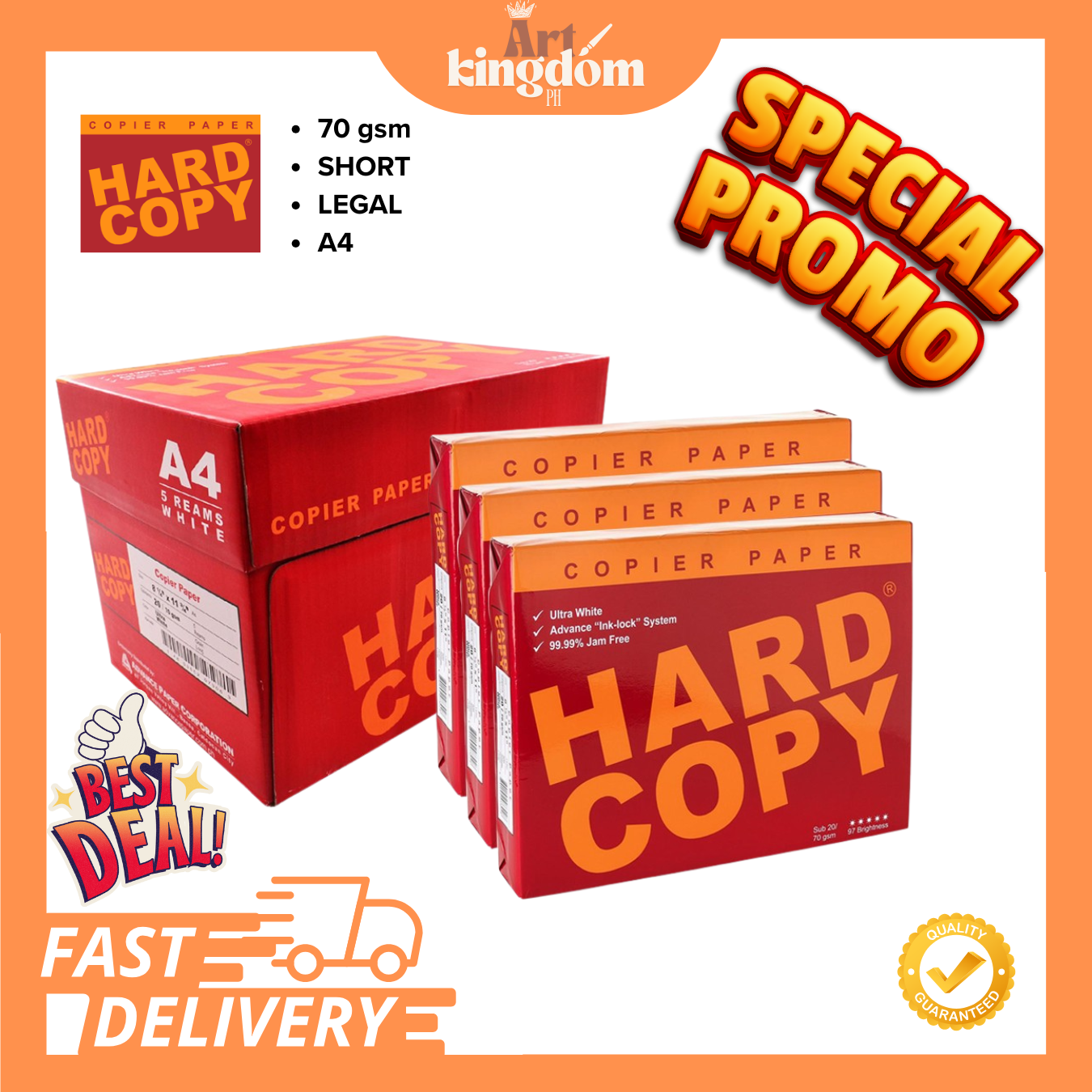 Hard Copy Bond Paper 70 GSM – A4 / Short / Long Legal Size | 500 Sheets ...