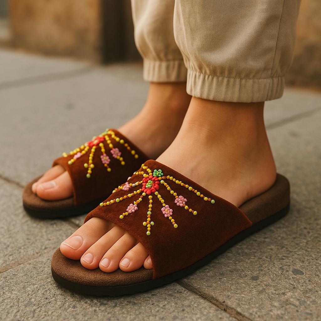 Alpombra ladies light-sole 'Open-Toe' hand crafted beaded indoor ...