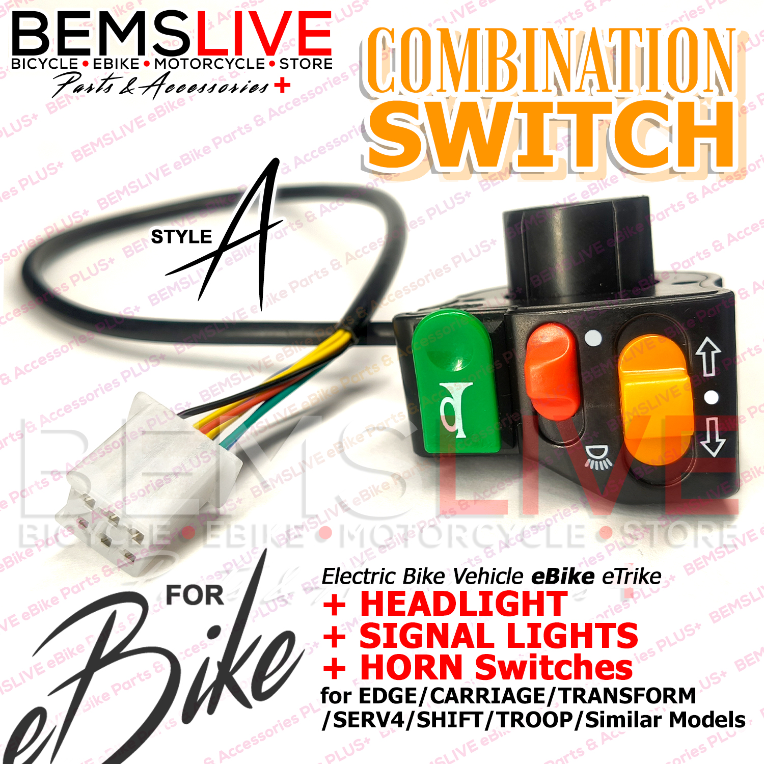 BEMS BLACK LEFT COMBINATION Switch 3-in-1 Assembly for eBikes eTrikes ...