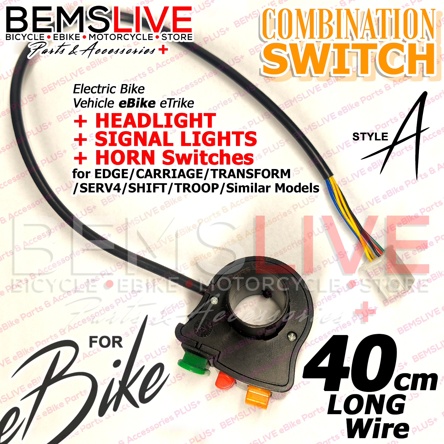 BEMS BLACK LEFT COMBINATION Switch 3-in-1 Assembly for eBikes eTrikes ...