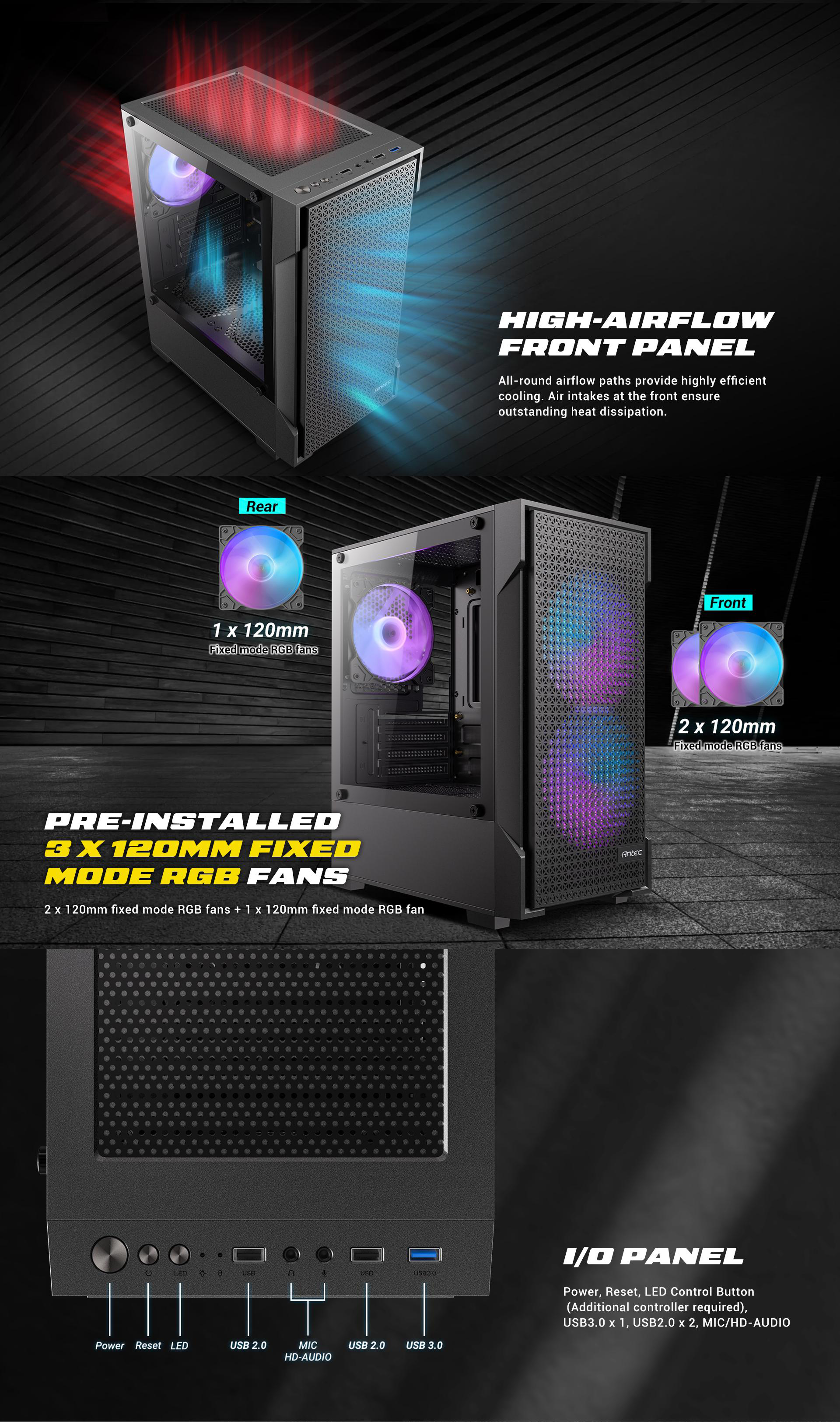 Antec VX100M RGB Mini-Tower Gaming PC Case - Black | Shopee Malaysia