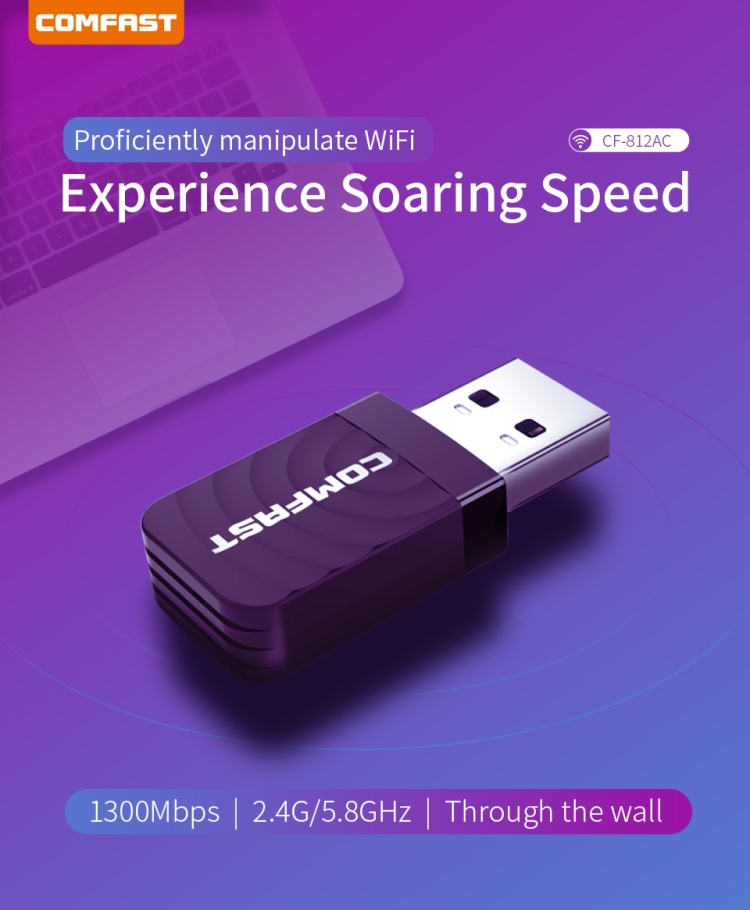 COMFAST CF-812AC USB WiFi Dongle AC1200 1300Mbps Dual Band Mini USB ...