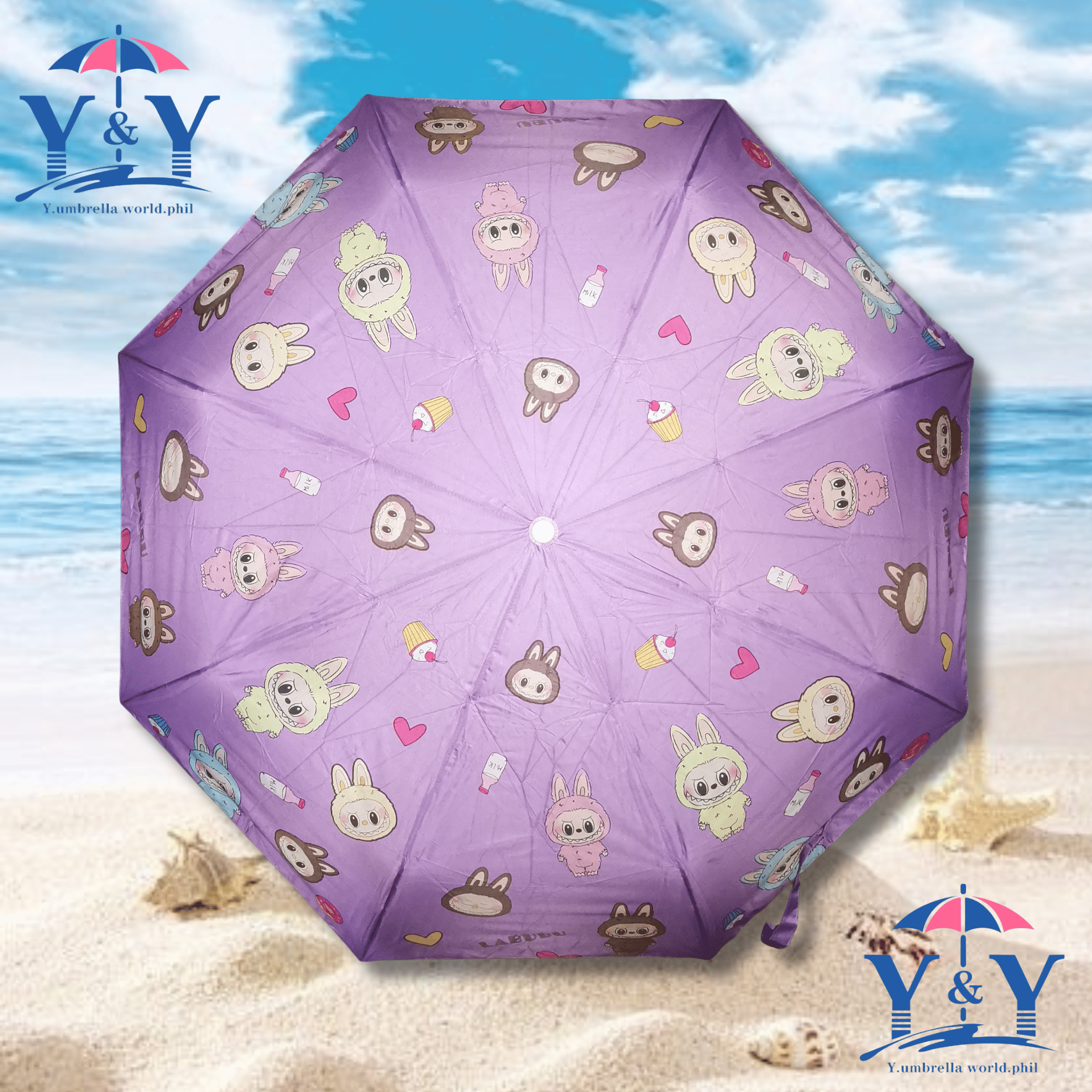 YO 3folds Labubu Automatic black uv coated SPF 50 labubu design with ...