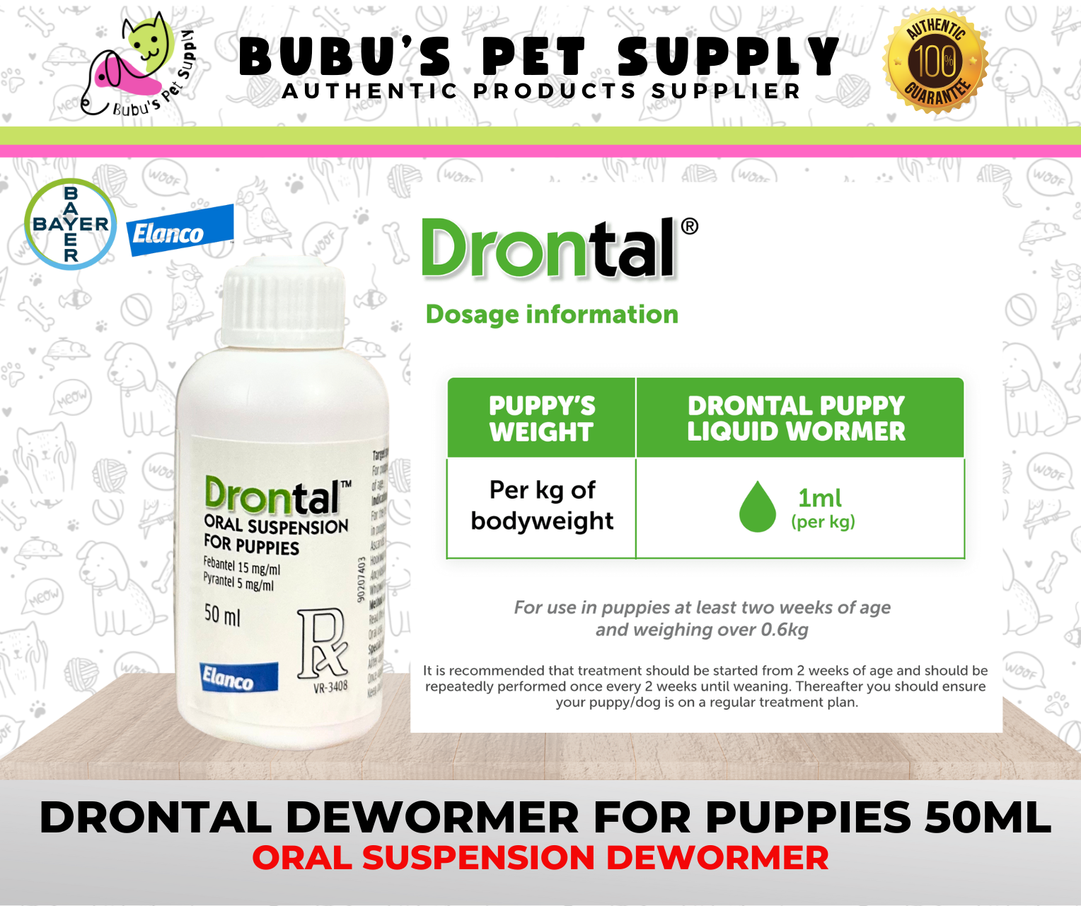 DRONTAL ORAL SYRUP DEWORMER 50ML FOR DOGS AND CATS WITH FREE SYRINGE ...