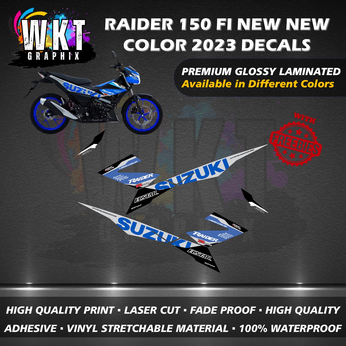 SUZUKI RAIDER 150 FI NEW NEW COLOR 2023 DECALS (WATERPROOF, LAMINATED ...
