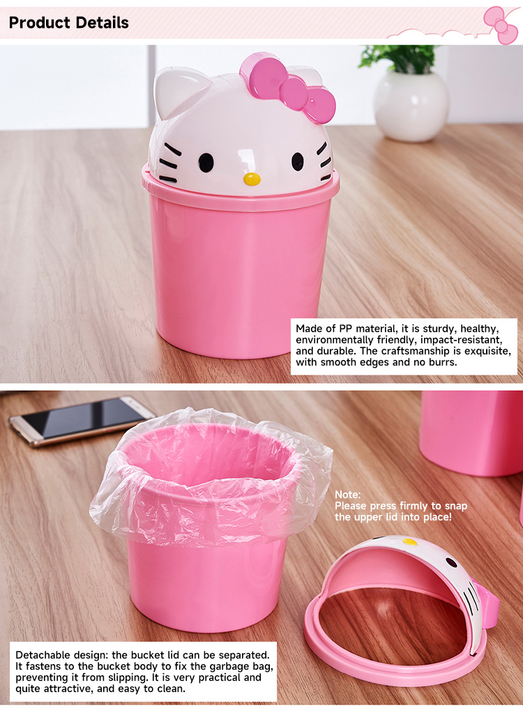 Sanrio Cute Hello Kitty Dustbin Trash Can Rubbish Bin Garbage Binsanrio ...