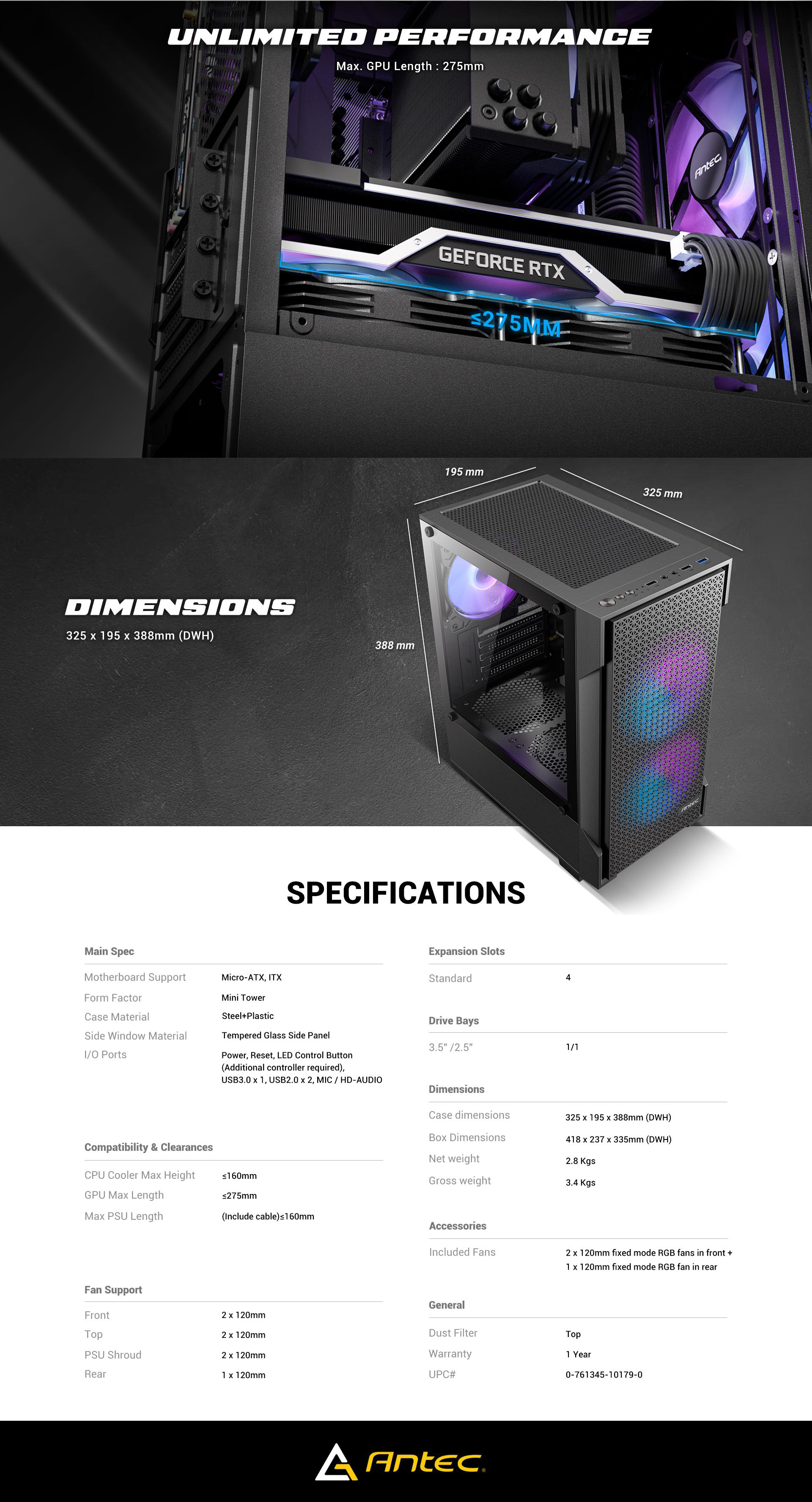 Antec VX100M RGB Mini-Tower Gaming PC Case - Black | Shopee Malaysia