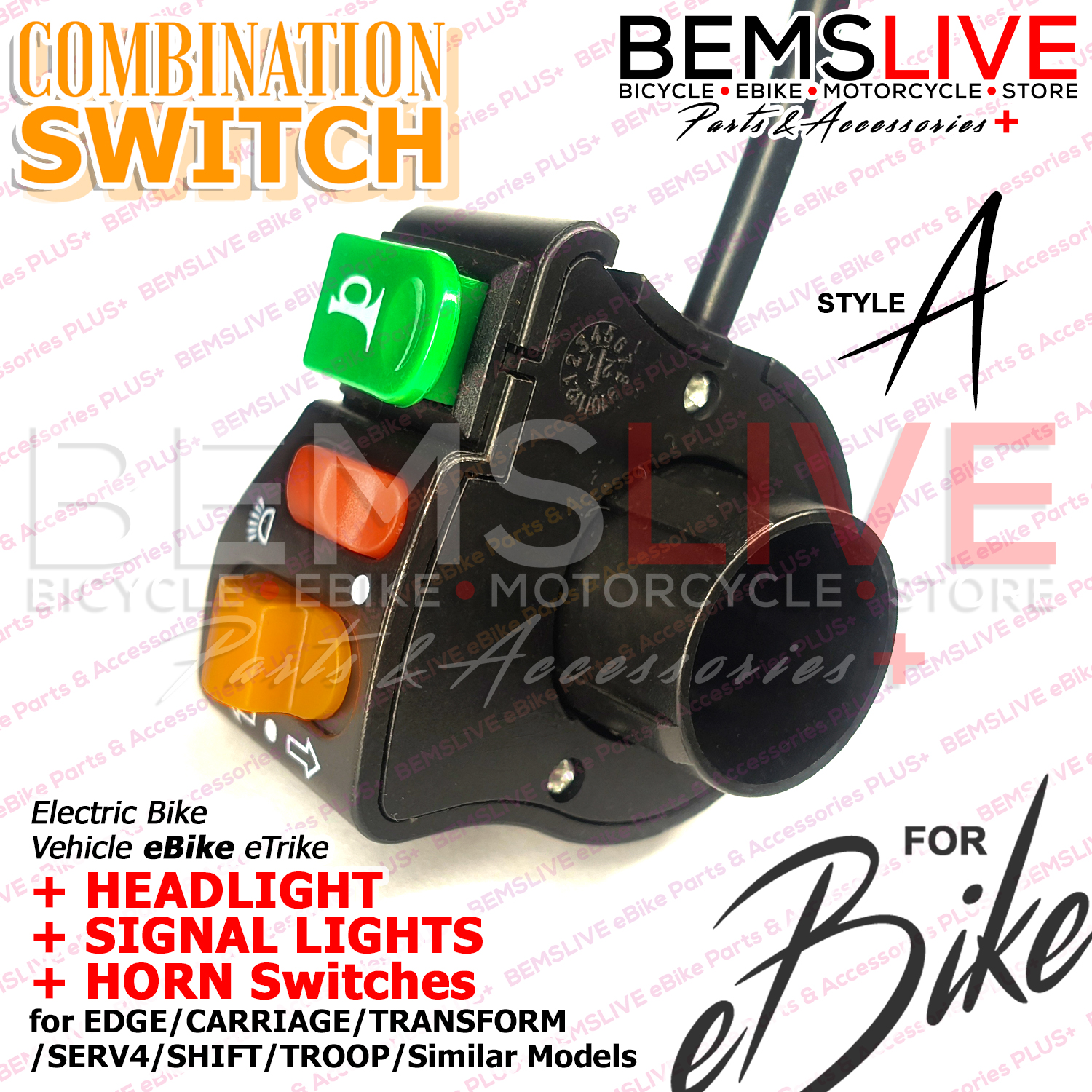 BEMS BLACK LEFT COMBINATION Switch 3-in-1 Assembly for eBikes eTrikes ...