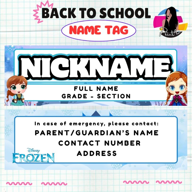 Name Tag Frozen Laminated - Elsa and Anna Nameplate for Students ...