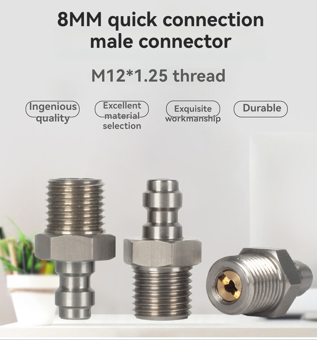 8mm Quick Connect Check Valve Male Thread Connector M12*1.25 gas ...