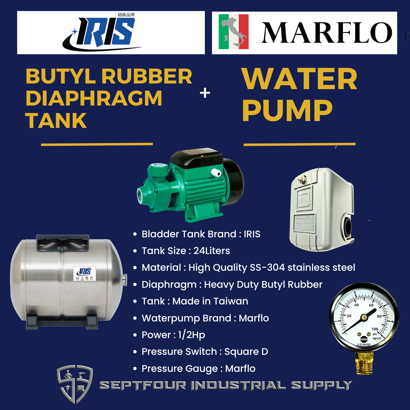 Marflo 1/2HP JET waterpump with IRIS Horizontal Bladder/ Butyl Rubber ...