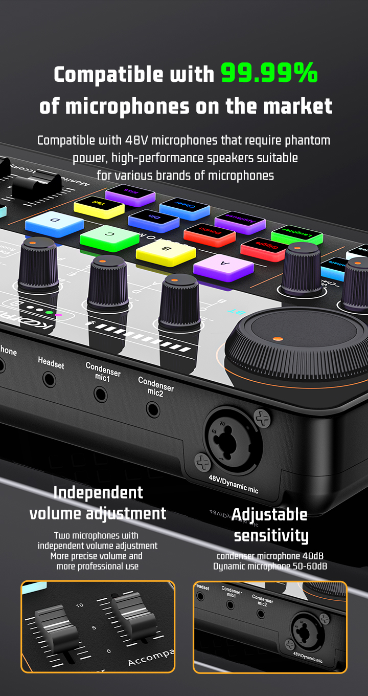 KOORFLY KF04 Live Sound Card All-in-One Audio Interface DJ Mixer For ...