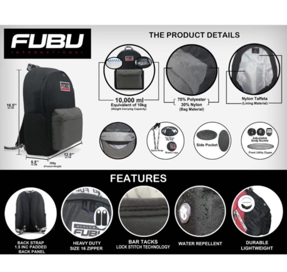 FUBU BACKPACK heavy duty for school and working bag/with laptop ...