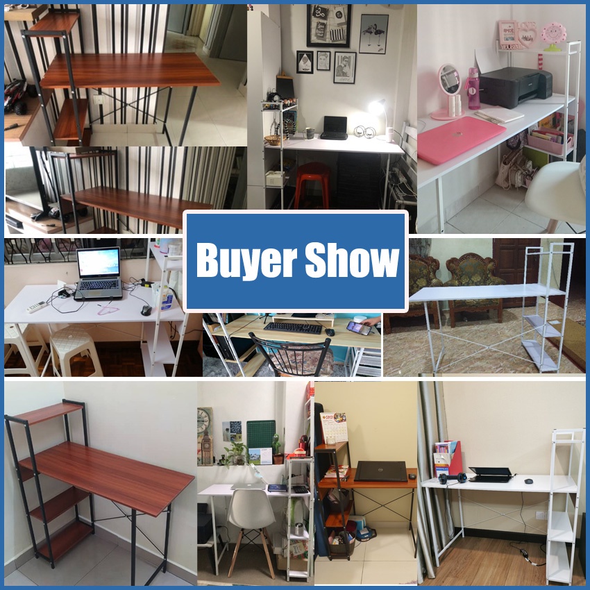 PUPU Study Table with Book Shelf Desktop Table Computer Table with Shelves Home Office Desk ...