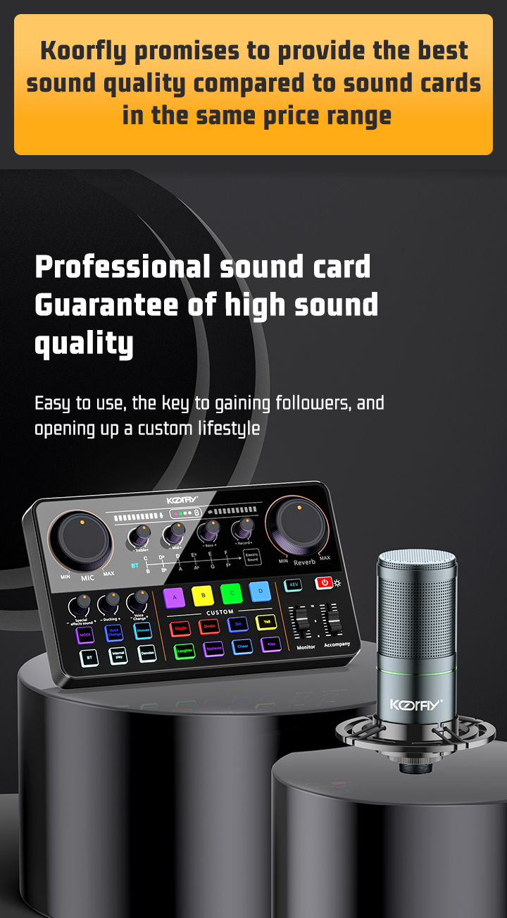 KOORFLY KF04 Live Sound Card All-in-One Audio Interface DJ Mixer For ...