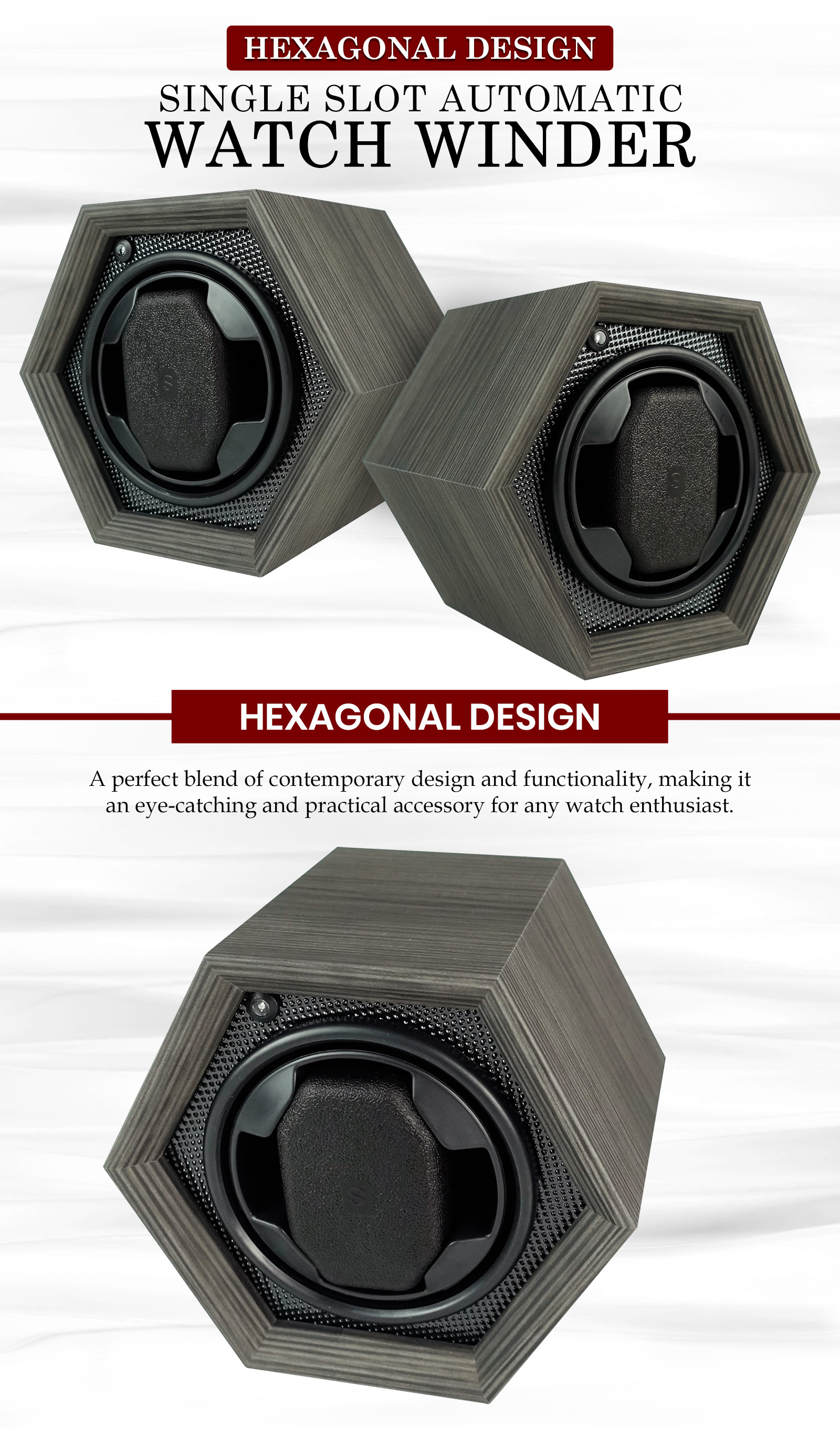 Hexagonal Automatic Watch Winder with Light Sensor Bi-directional Watch ...