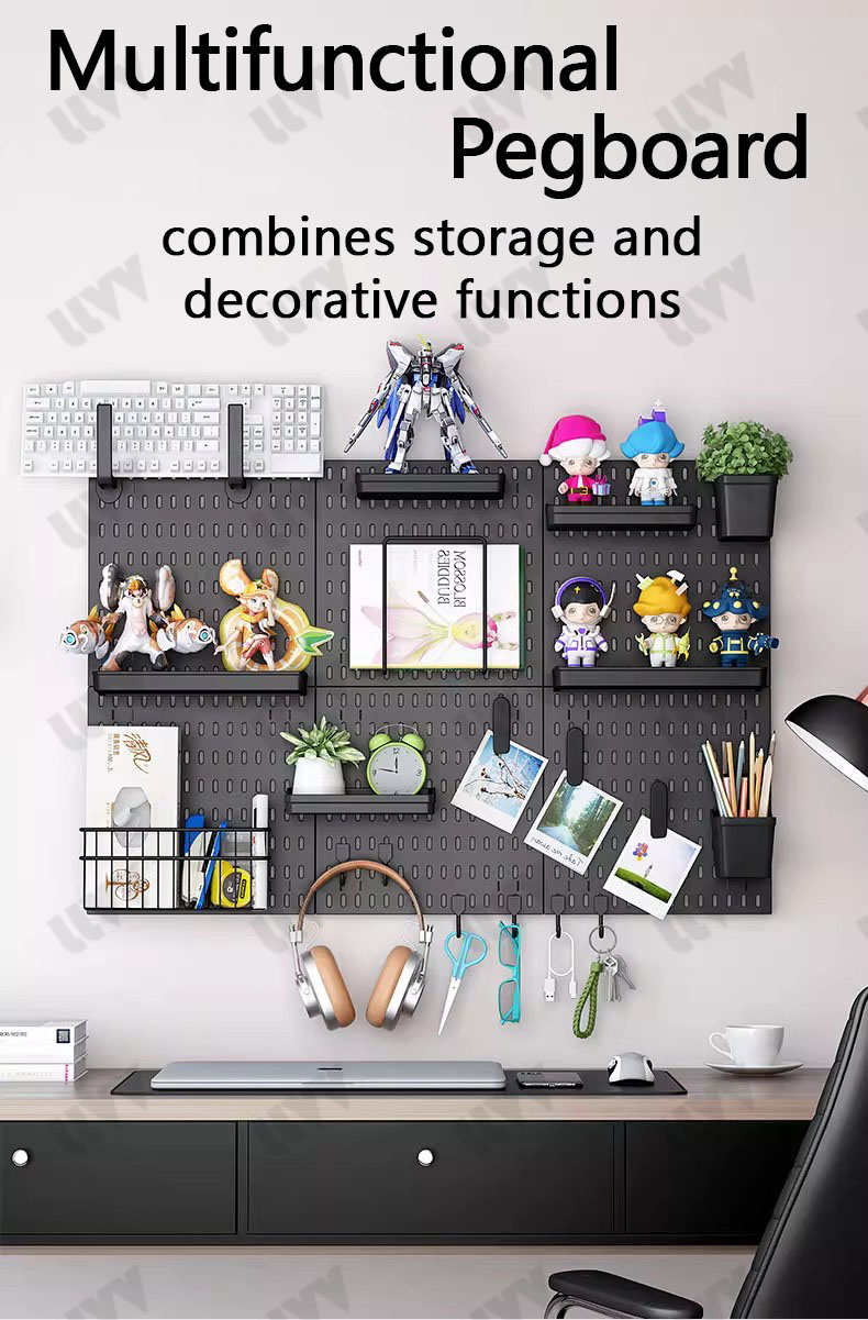 GooBoo Wall Organizer DIY Pegboard Clip Flat Peg Board Punching-Free ...