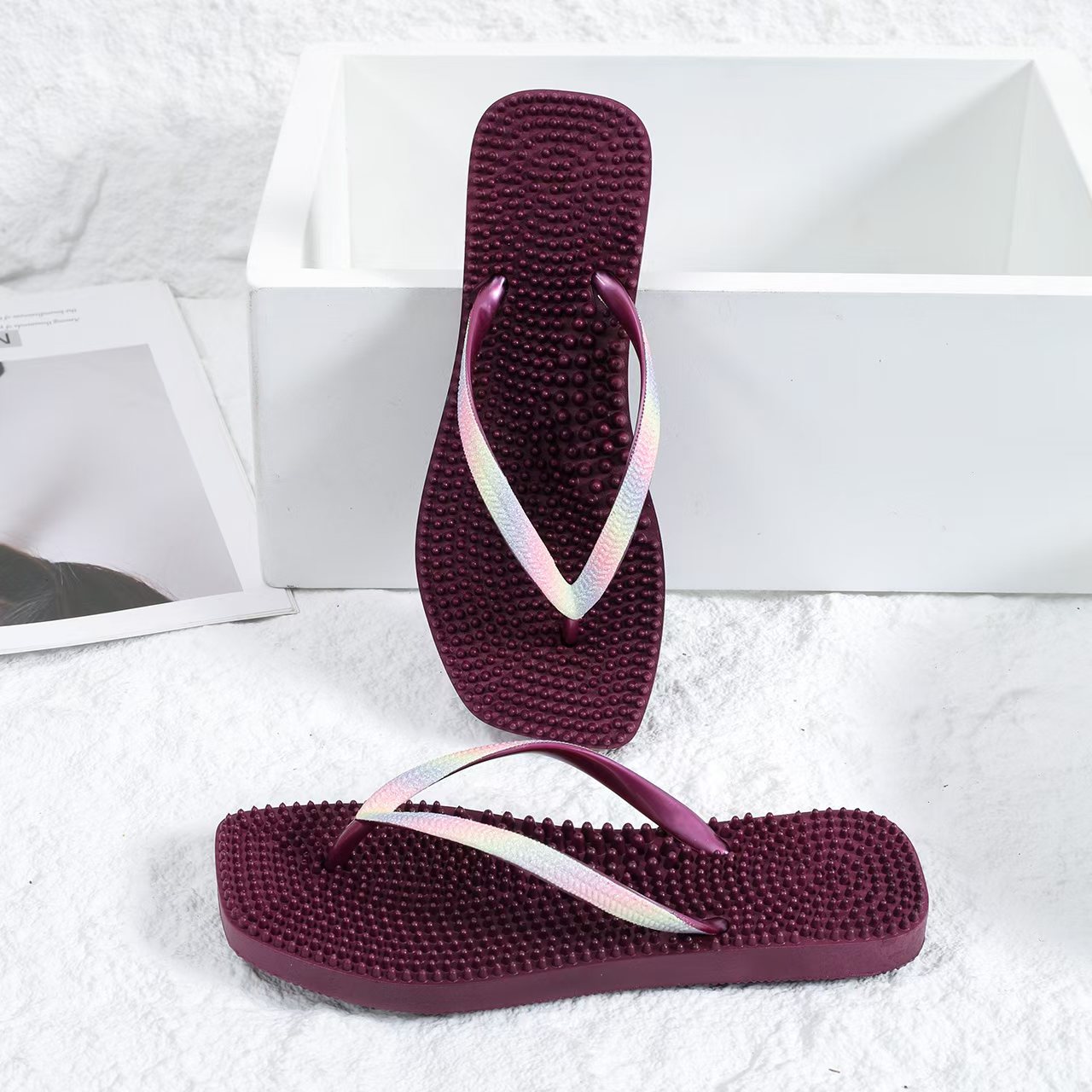 MX-SLIPPER Massage sole Bling strips Non-slip women's slippers flat ...