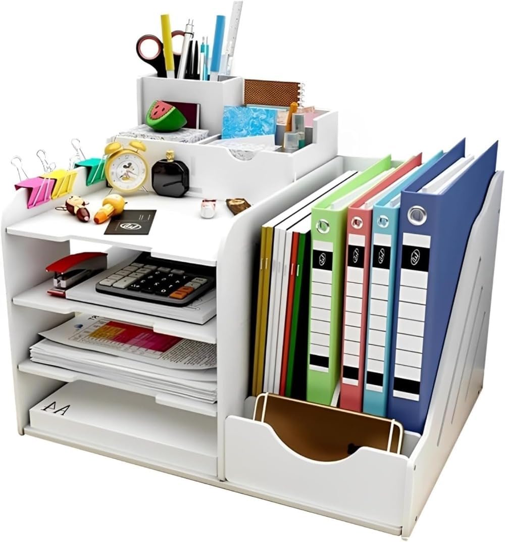 White Desktop Organizer Multipurpose Desk Document File Tray Organizer ...