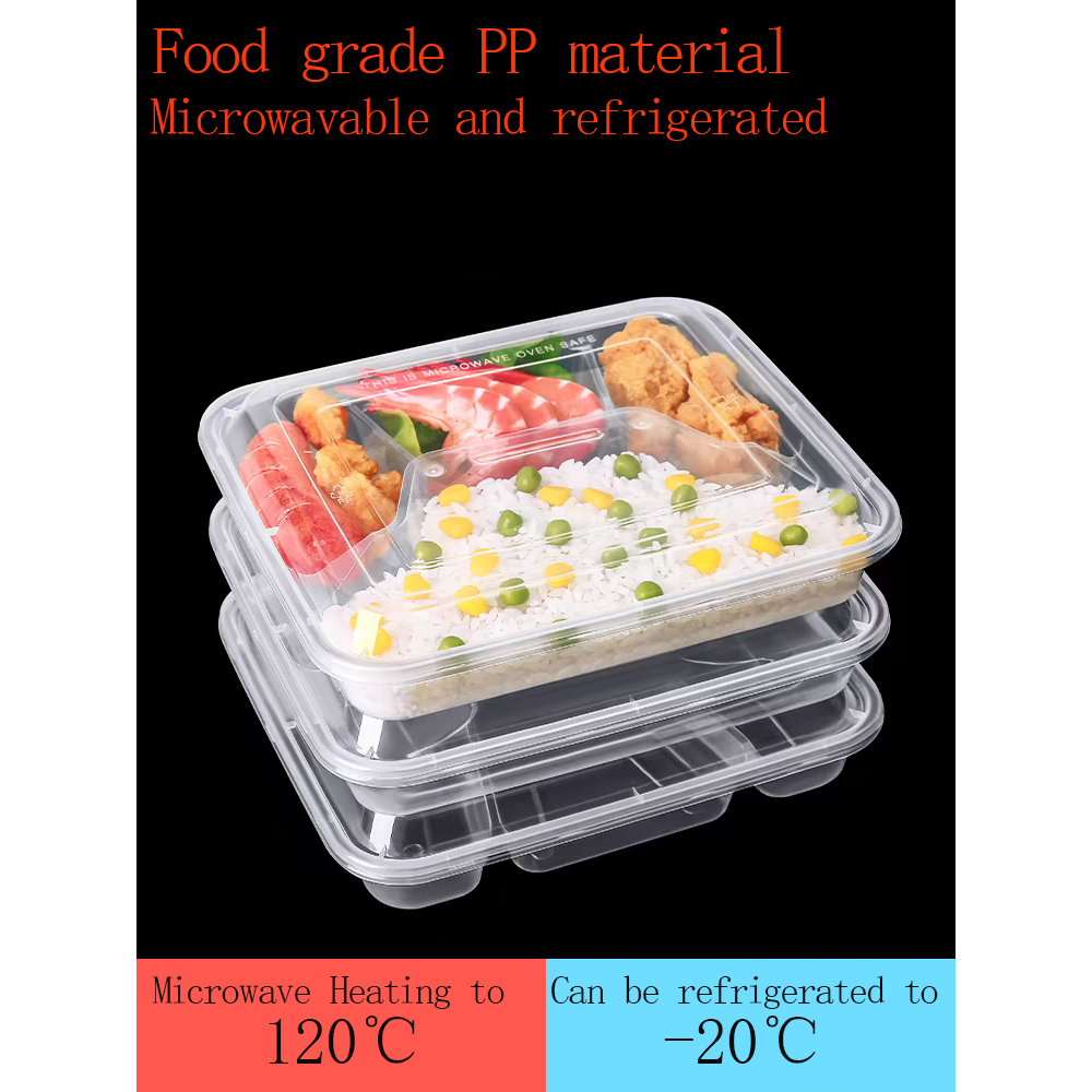 [50 pcs] Clear White Microwaveable Bento Take Out Box (2, 3, 4 and 5 ...