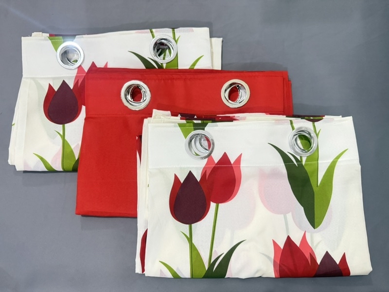 3 in 1 Ring Curtain Tulip Buds 5ft 6ft 7ft 2 Printed 1 Plain Geena ...