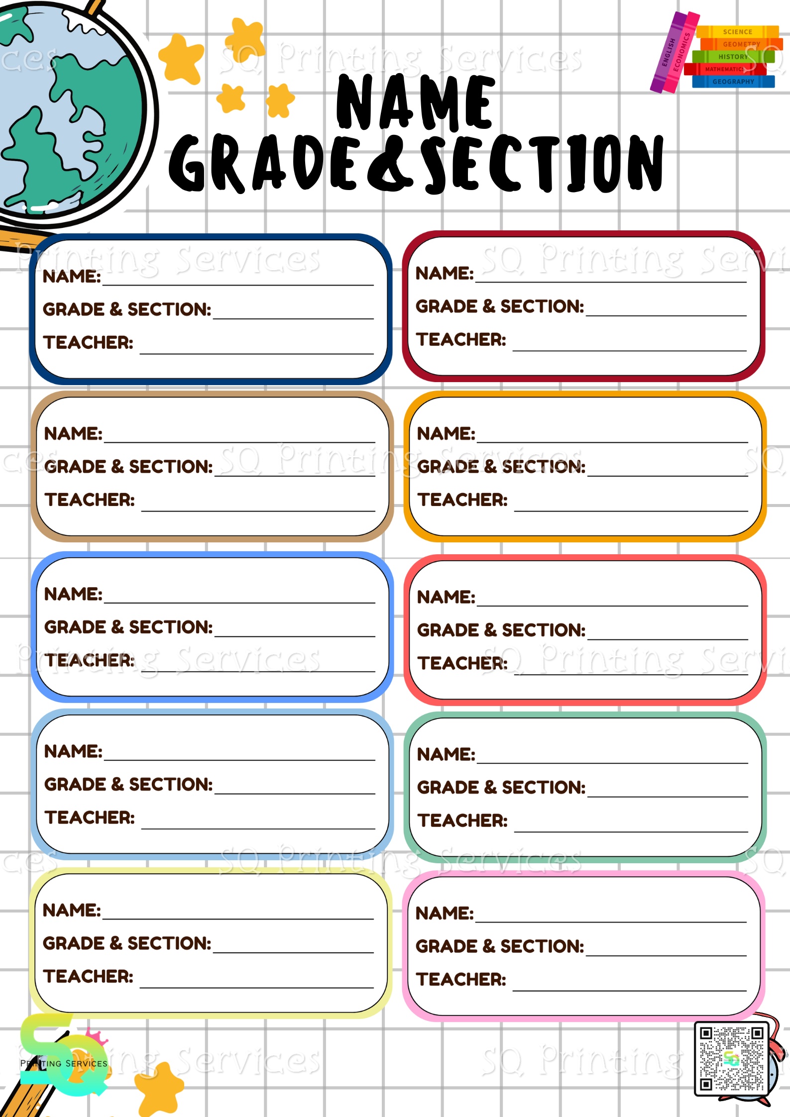 Subject Label & Personalized Name, Grade, Teacher Label Sticker per ...