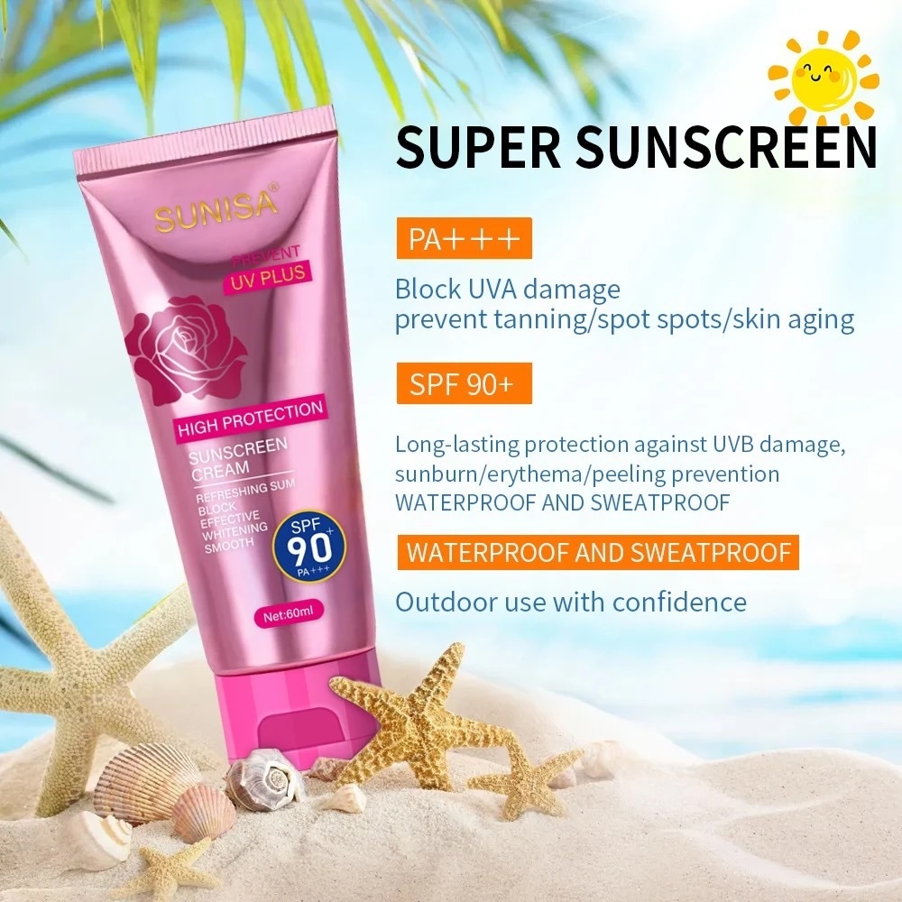 Sunisa UV PLUS Rose Sunscreen Cream SPF90+ High Protection Waterproof Body & Face Suncare Cream ...