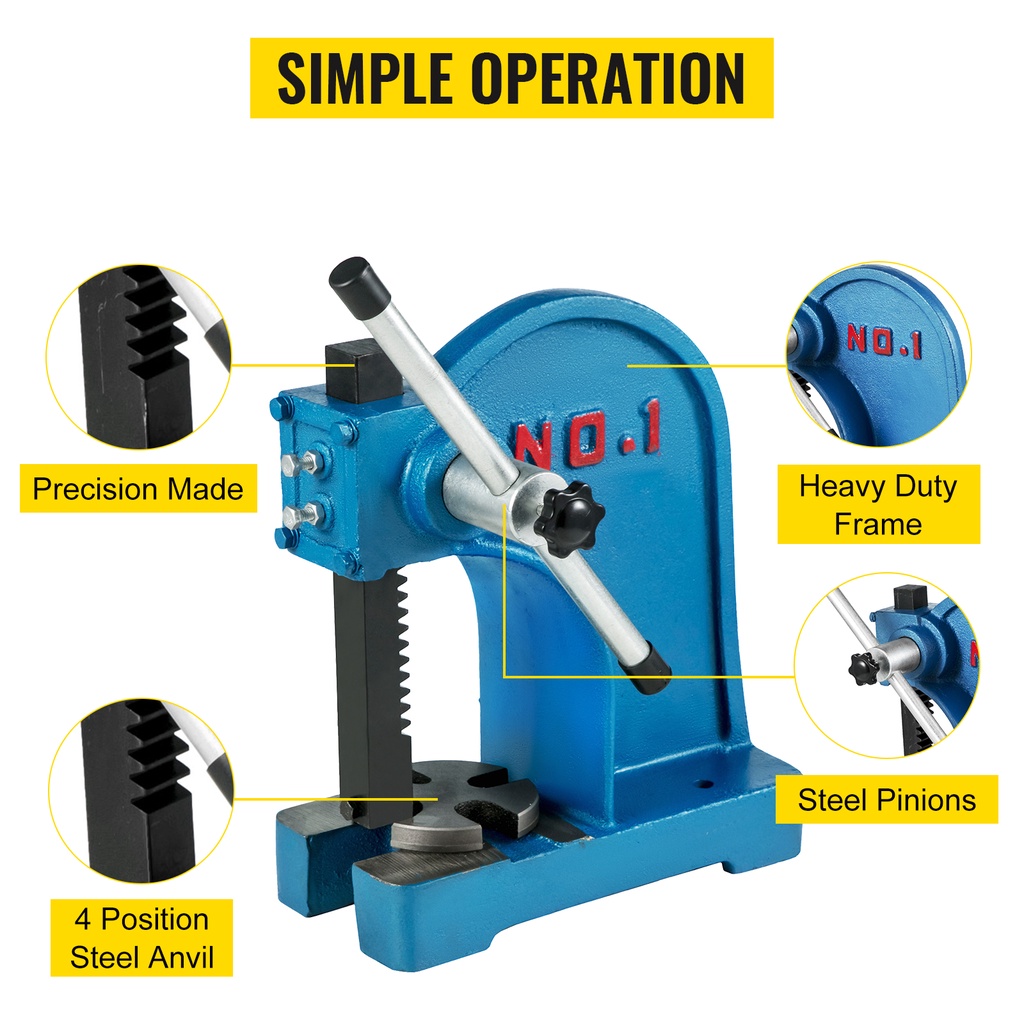 1T Cast Iron Desktop Press for Metal Punching Riveting 110mm Stroke ...