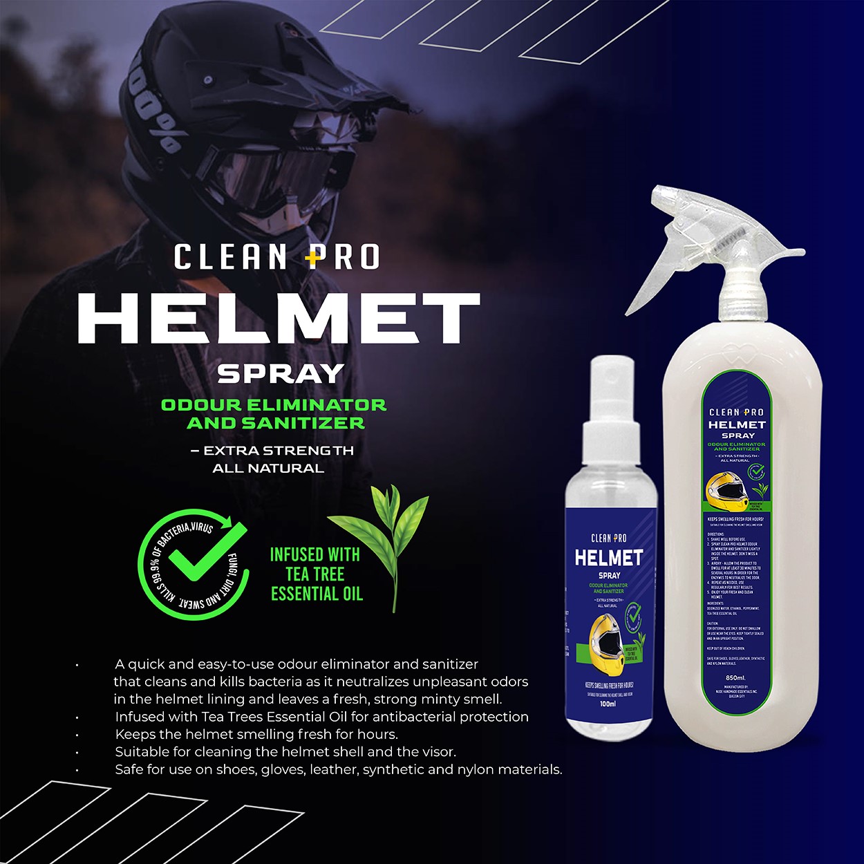 Clean Pro Helmet Spray Odour Eliminator And Sanitizer 100ml | Shopee ...