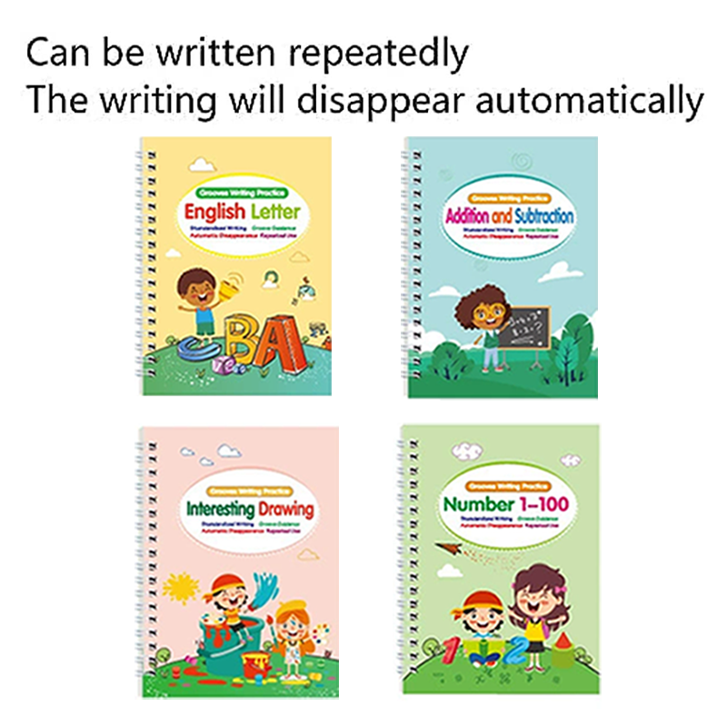 4 Books/Set Learning Copybook Reusable Magic Practice Writing Book ...