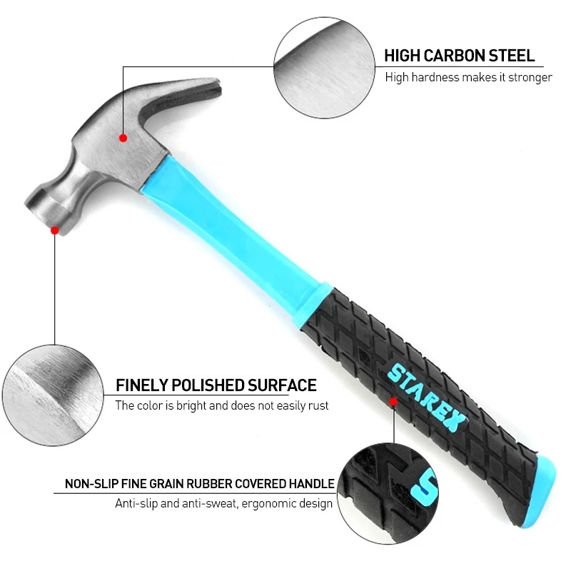 MMT Claw Hammer Household Rubber Tire Handle Super Steel High Carbon ...