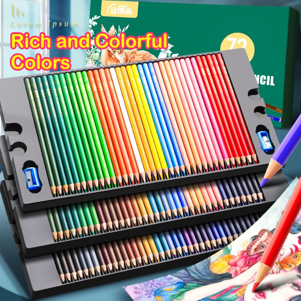 48/72 Colored Pencil Oily Aqueous Art Colored Pencils Set for Children ...