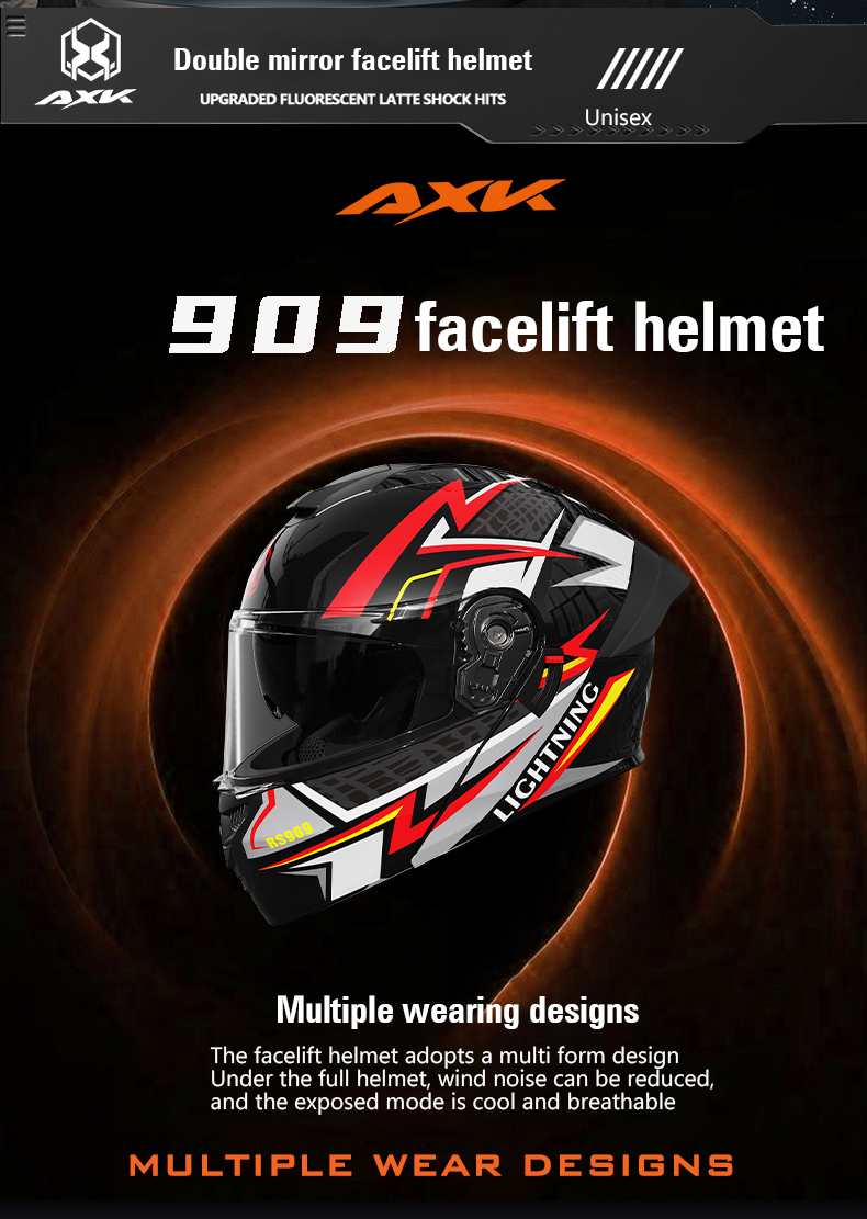 on hand!AXK full face helmet dual lens 909 dual flash light 54-62cm ...