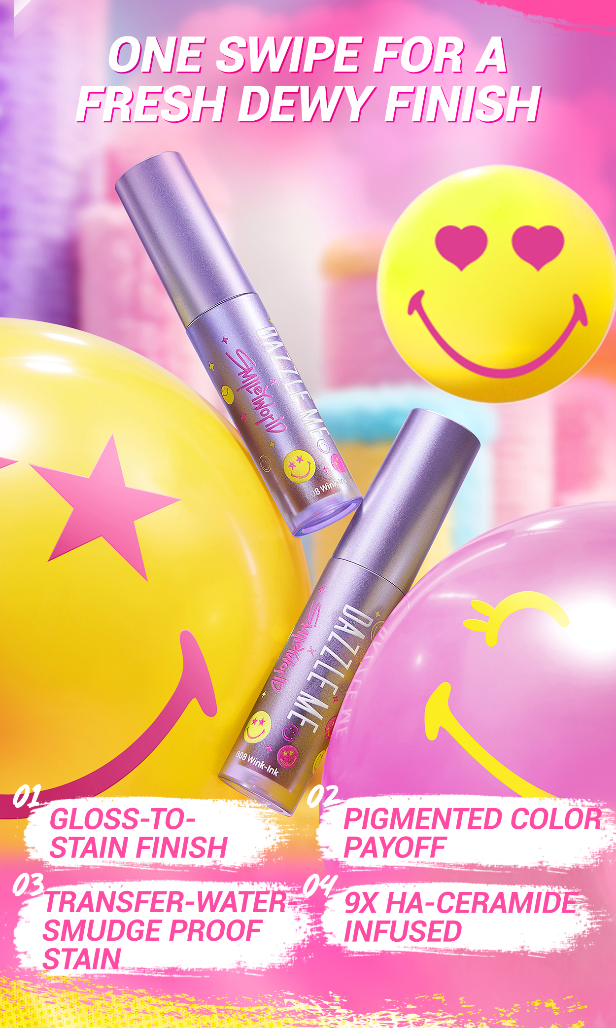 [Limited Edition] DAZZLE ME X SmileyWorld Ink-Gloss Lip Tint - 16H ...